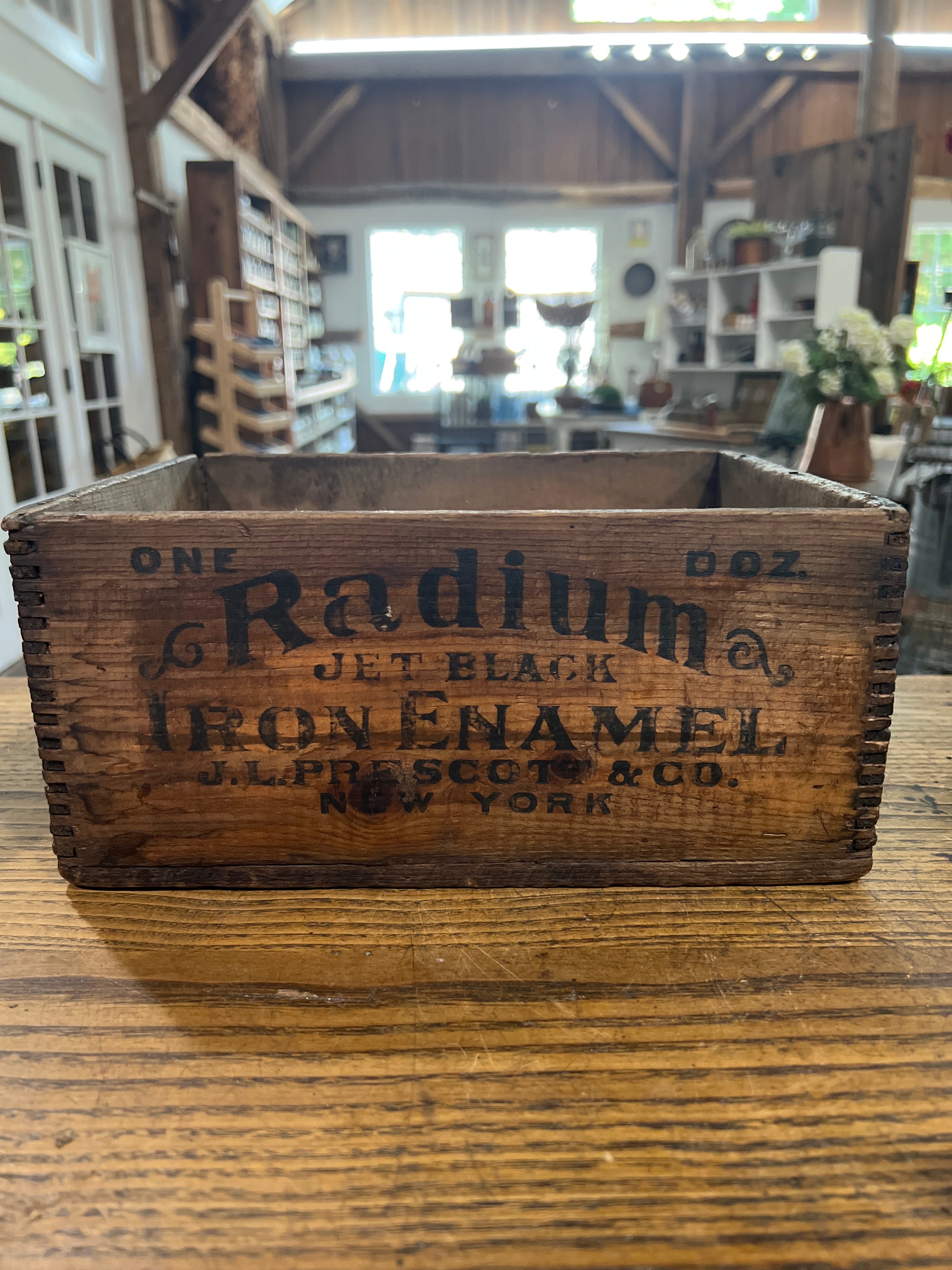 Vintage Radium Jet Black Iron Enamel Shipping Wooden Crate